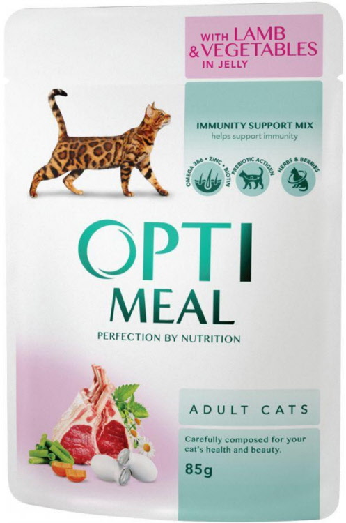 OptiMeal pouch zakje met lam in een groenten gelei- adult cat 85 gram
